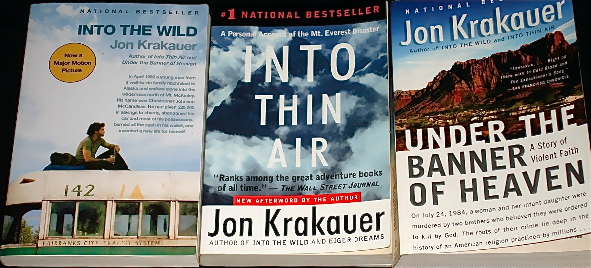 Jon Krakauer Book Set: "Into the Wild," "Into Thin Air," "Under the ...