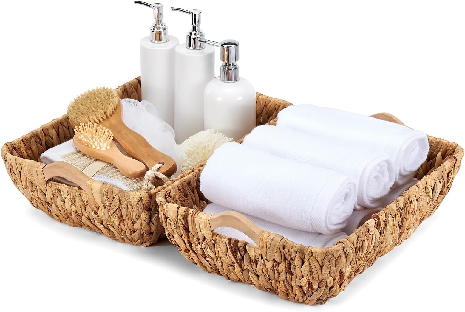 Amazon.com: Wicker Storage Baskets with Lids - Set of 3 Rectangular ...