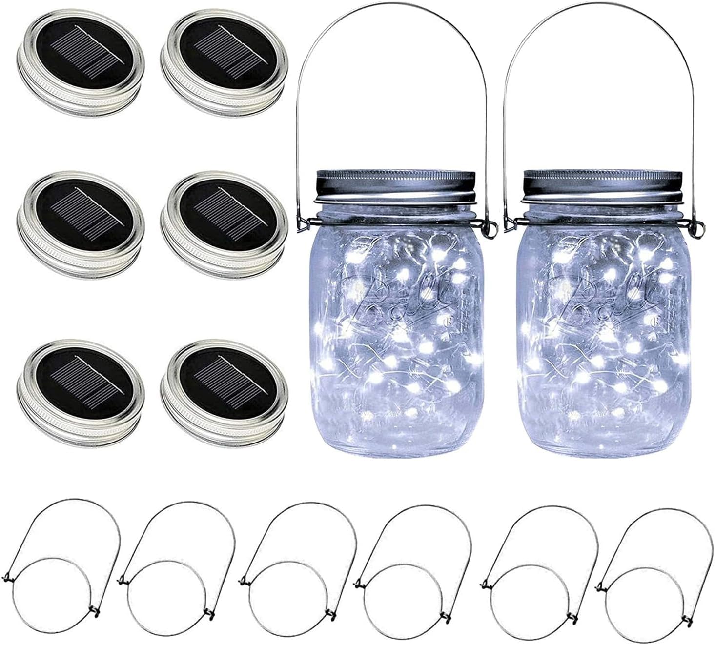 6 Pack Solar Mason Jar Lid Lights for Outside, 30 Led Solar Mason Jar ...
