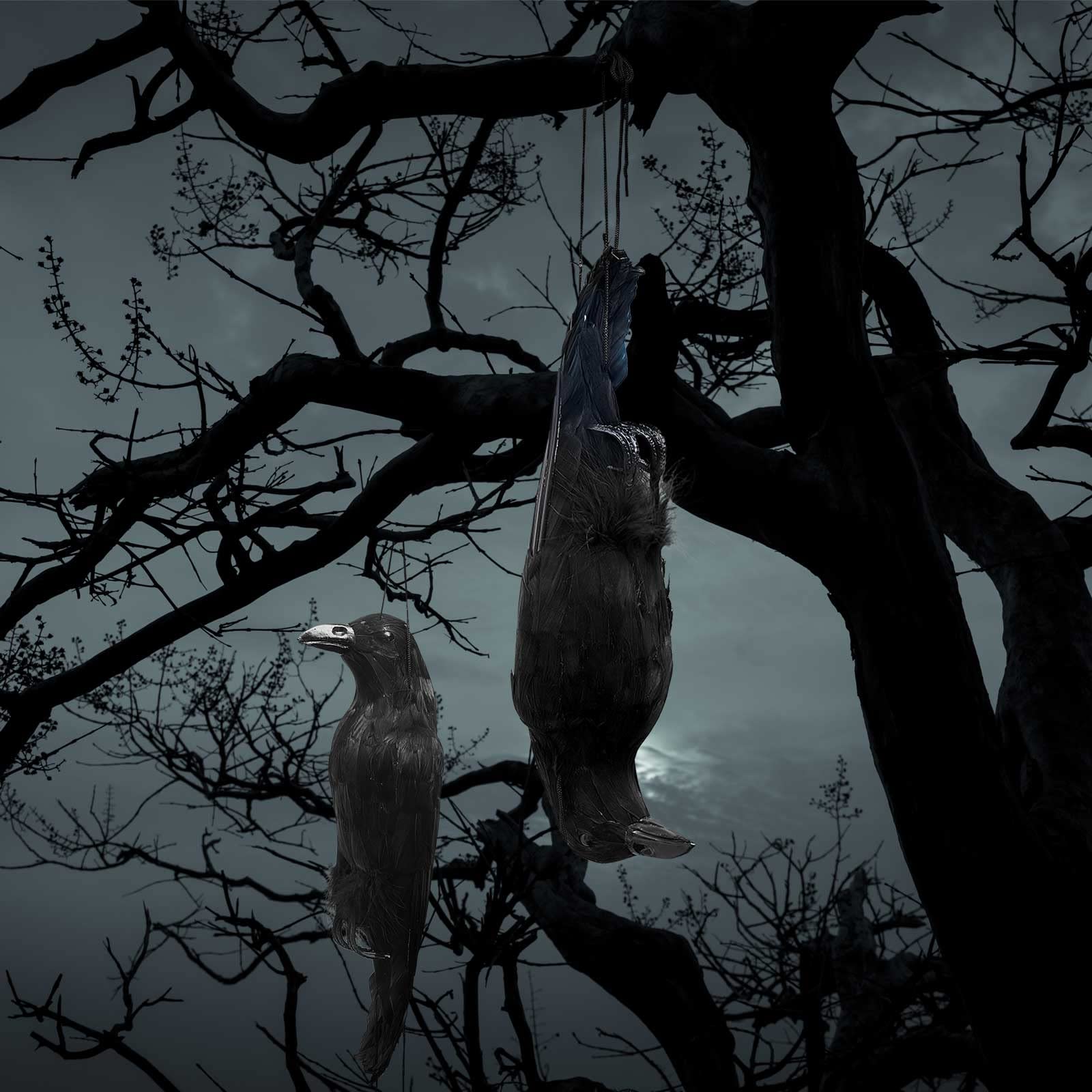 Lewtemi 2 Pcs 17 Inches Realistic Hanging Dead Crows Decoy Lifesize ...