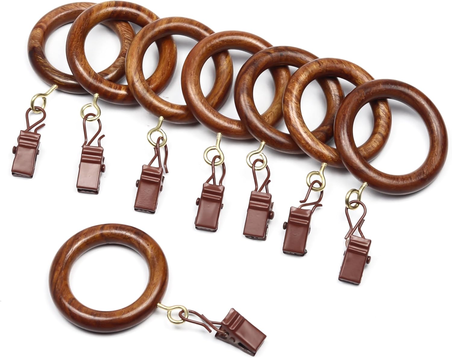 Amazon.com: 12 Pieces Curtain Rings with Clips Wooden for 1 inch Rod ...