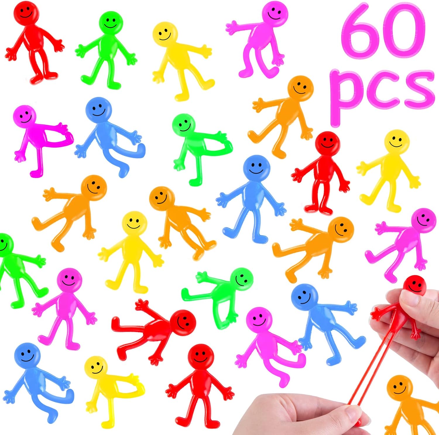 Amazon.com: POPLAY 60PCS Smiley Face Bendable Man, Stretchy Figures ...