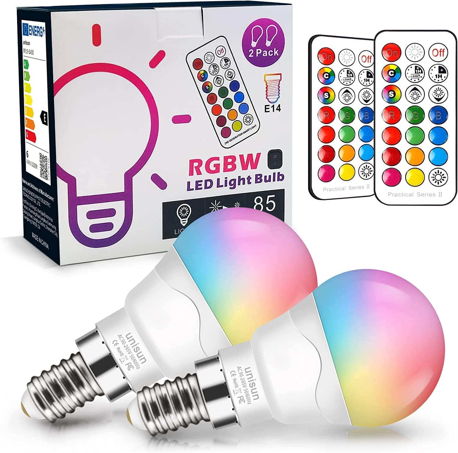 Unisun LED E14 Light Bulbs 6W (Equivalent to 40W), RGB Colour Changing ...