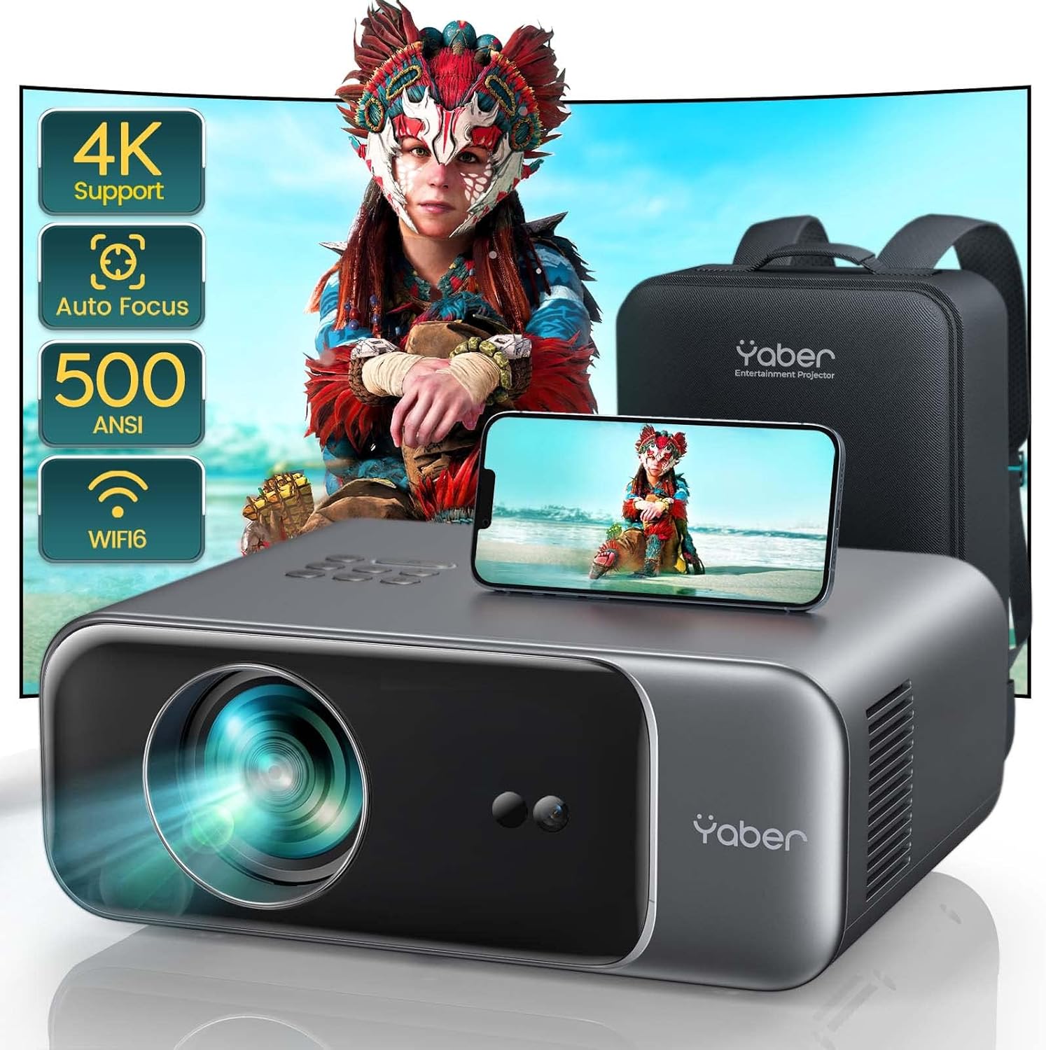 Enfoque automático Proyector YABER Pro V9 4K con WiFi 6 y Bluetooth 5.2 ...