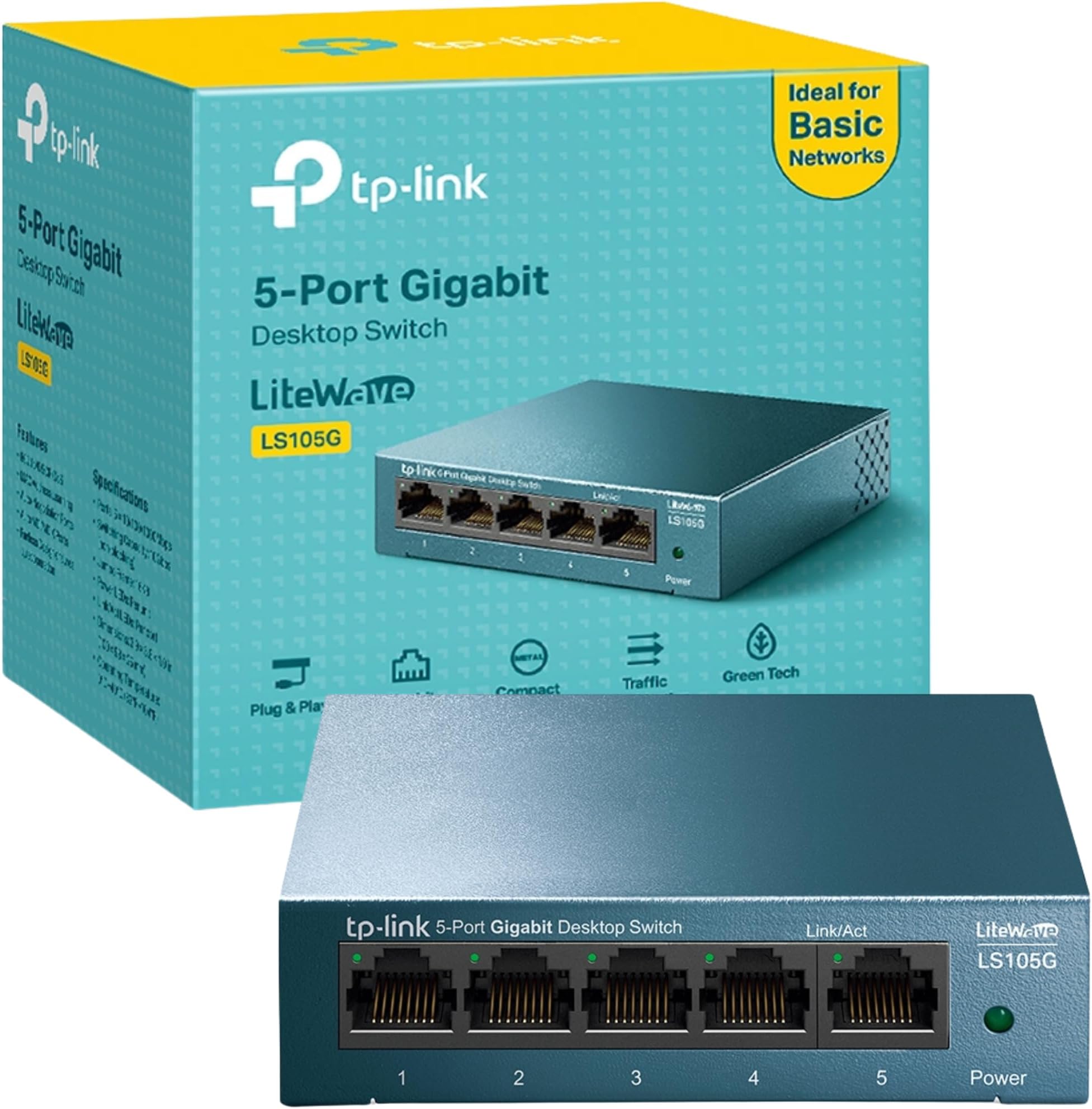 TP-Link TL-SG105 Switch Gigabit Escritorio 5 Puertos, 5 Puertos RJ45 de ...