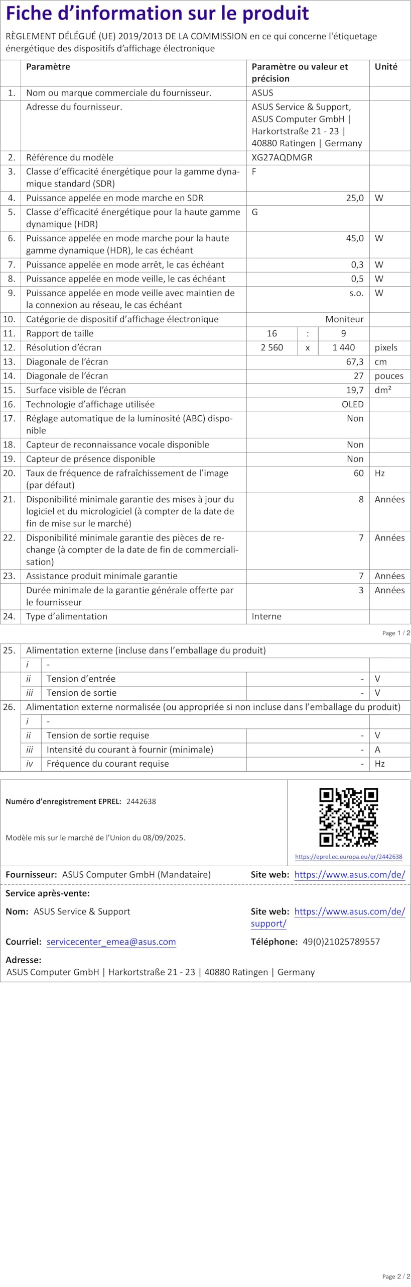MSI MAG 273QP QD-OLED X24 écran Gaming 26,5" WQHD - Dalle Quantum Dot ...