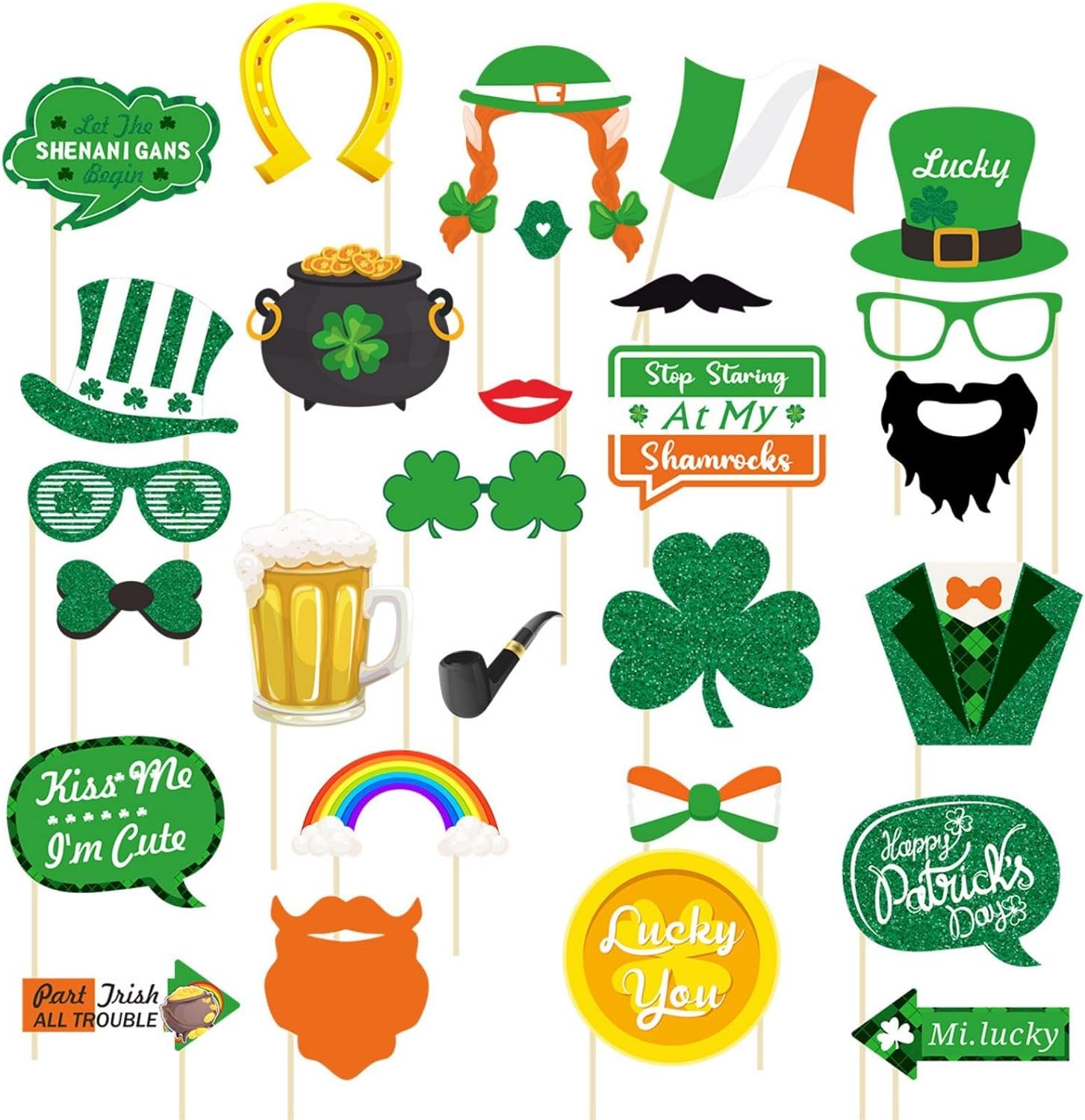 Amazon.com: St. Patrick's Day Photo Booth Props Decorations Kit 28 pcs ...