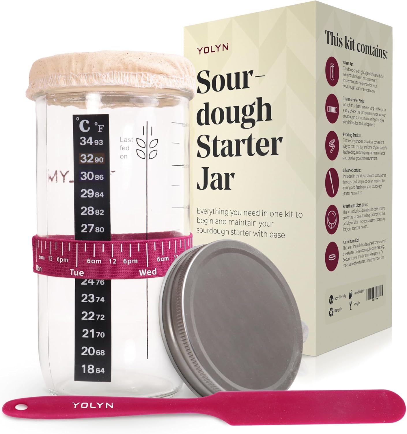 Amazon.com: Sourdough Starter Jar Kit with Metal Lid - 24 oz Large Wide ...