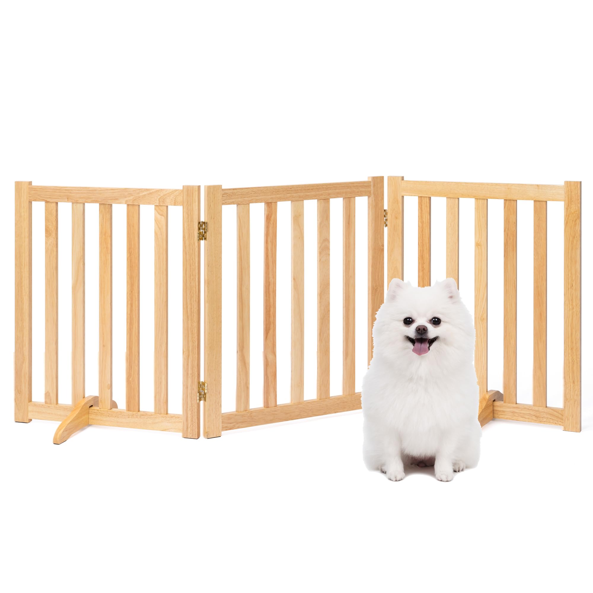 Oak Wood Freestanding Pet Gate, Accordion Style Folding Safety Fence ...