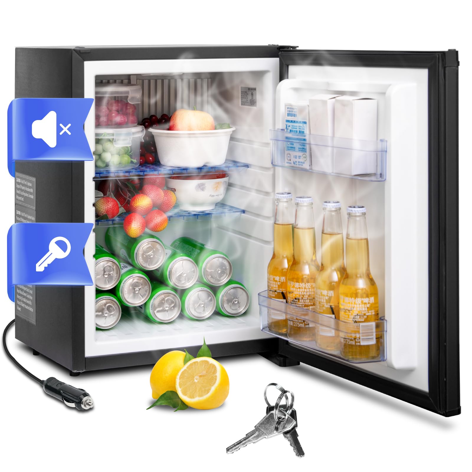 Amazon.com: Compact Refrigerator 1.4 Cu Ft, Mini Fridge with Lock, 12V ...