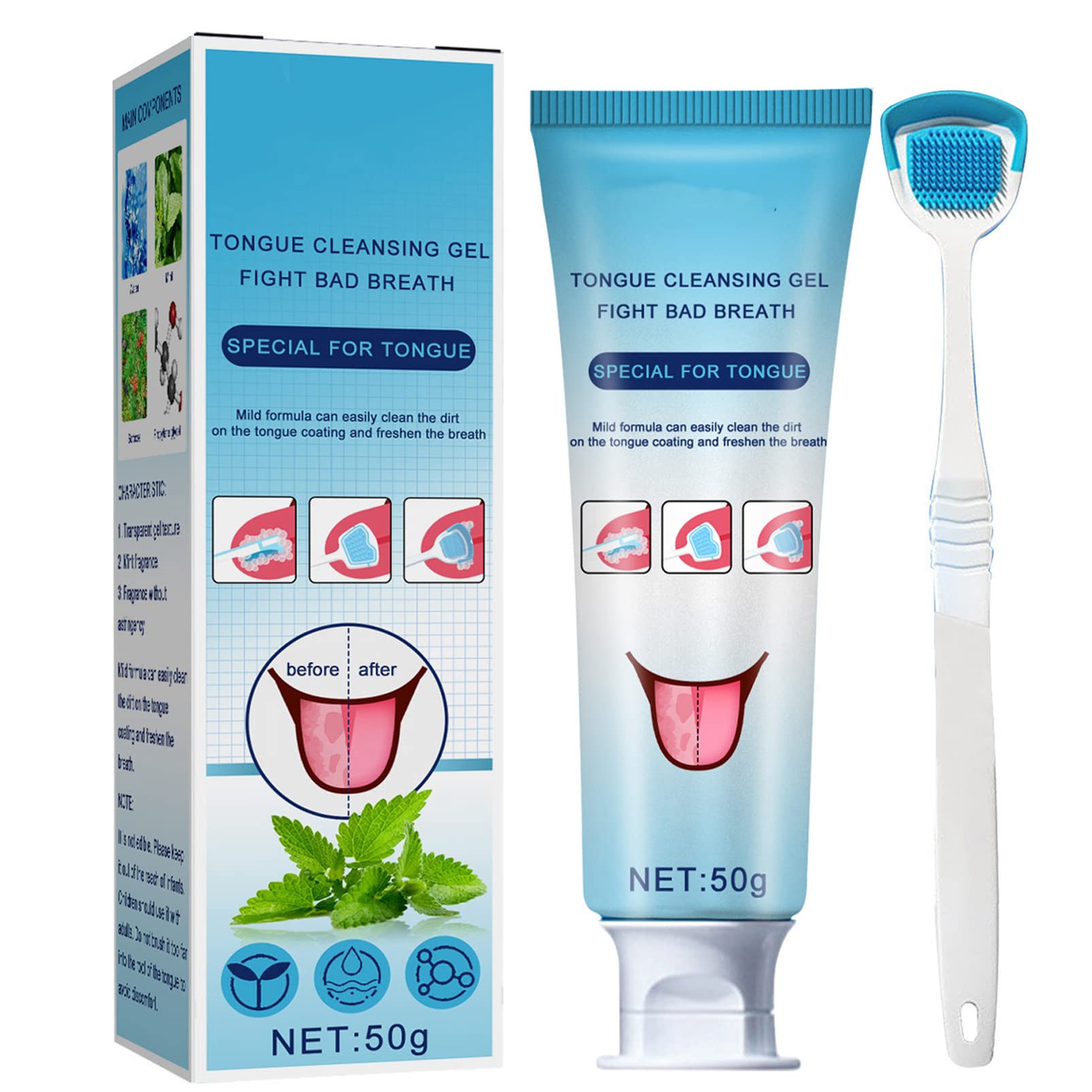 Tongue Cleaner Gel with Tongue Brush, Tongue Scraper, Tongue Cleaner ...