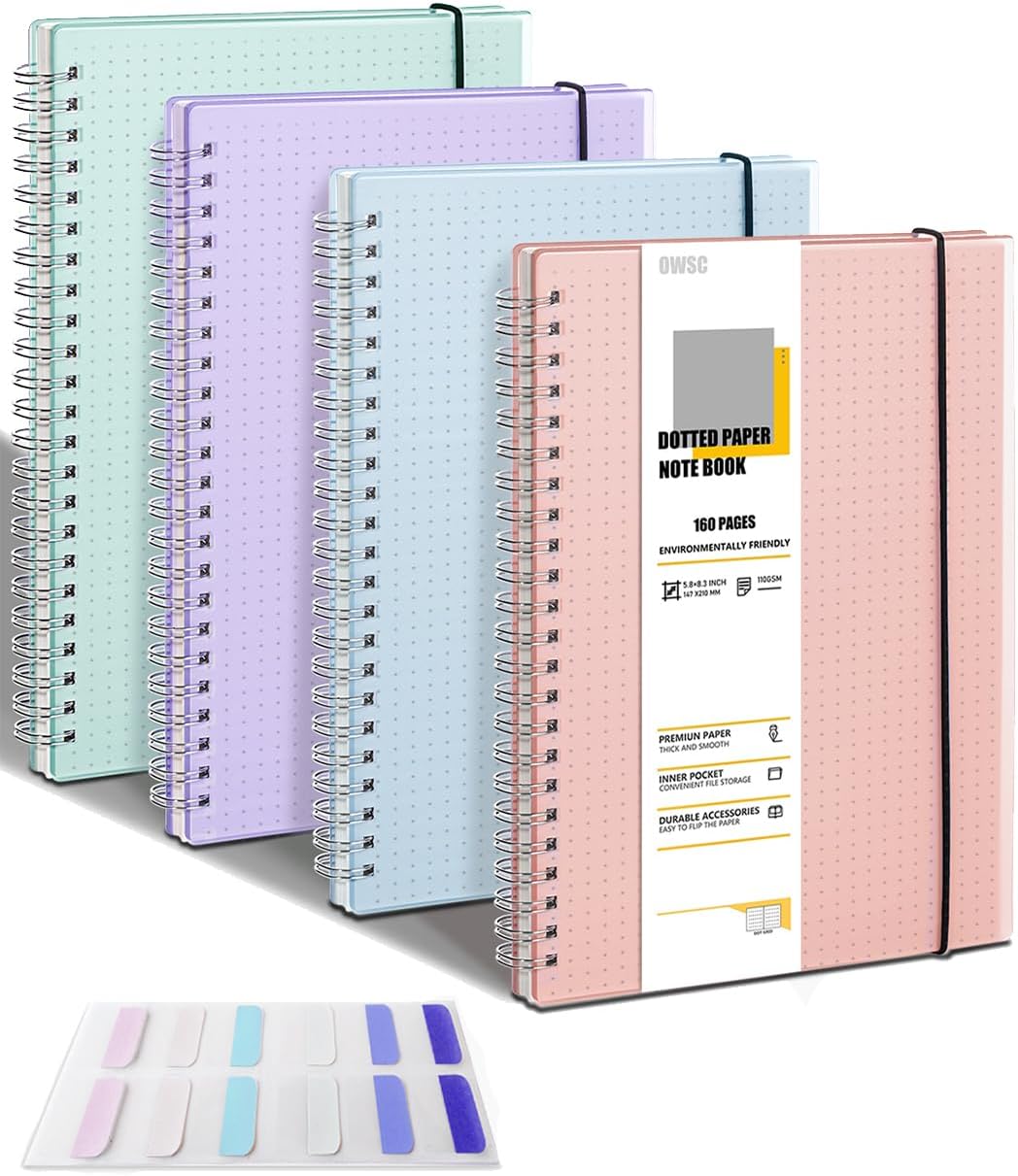 Amazon.com : OWSC 4 Pack Dot Notebook, 5.9 x 8.3 Inches Spiral ...