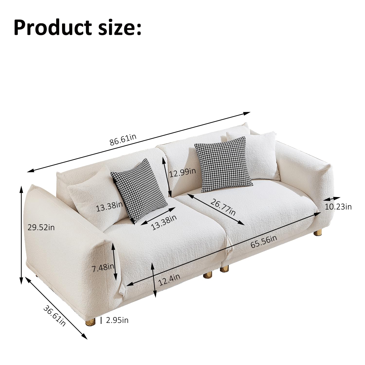 Hison Sherpa Teddy Fabric Deep Seat Sofa 87'' Comfy Couch for Living ...