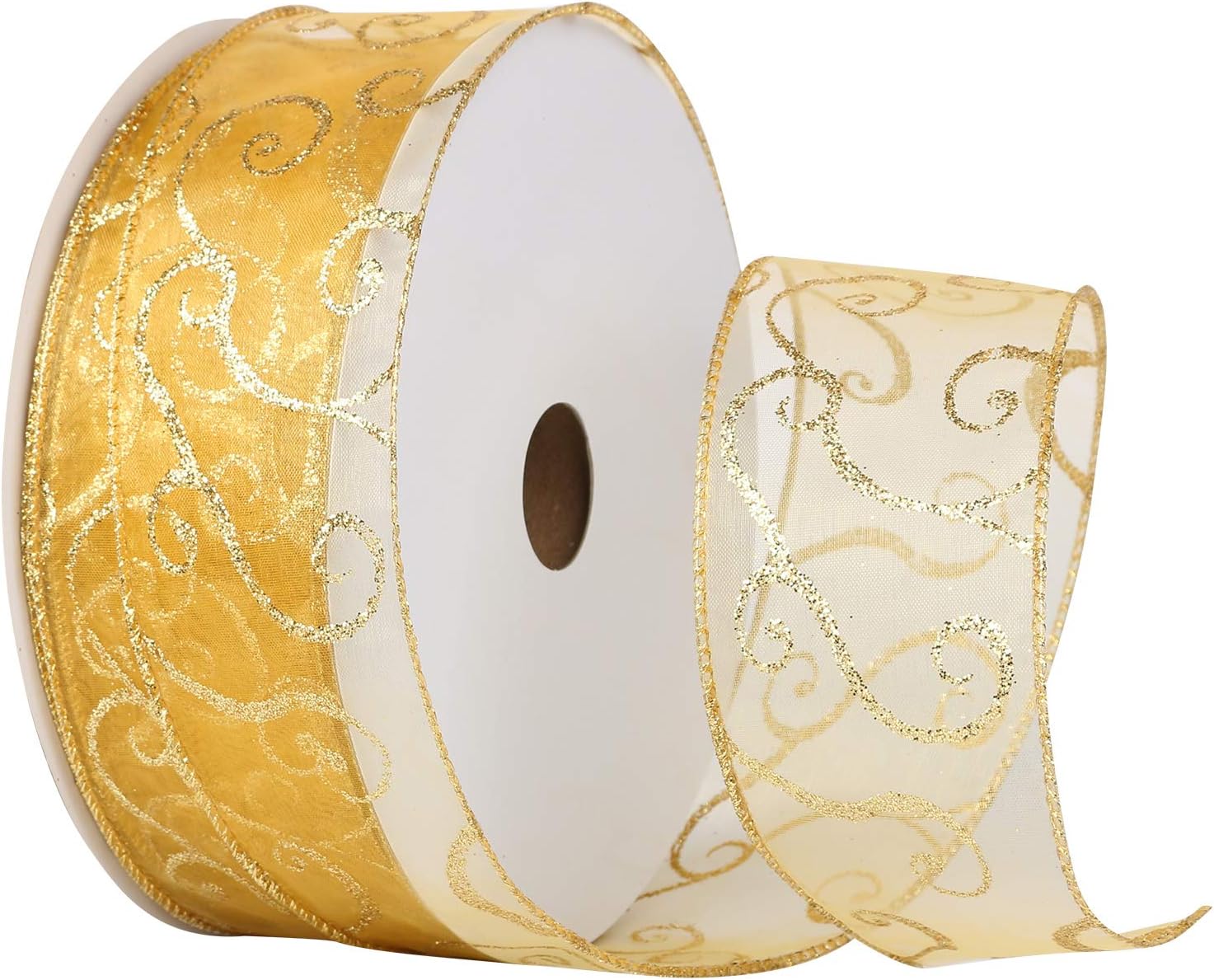 Amazon.com: Swirl Wired Ribbon Christmas Ribbon Wired Sheer Glitter ...
