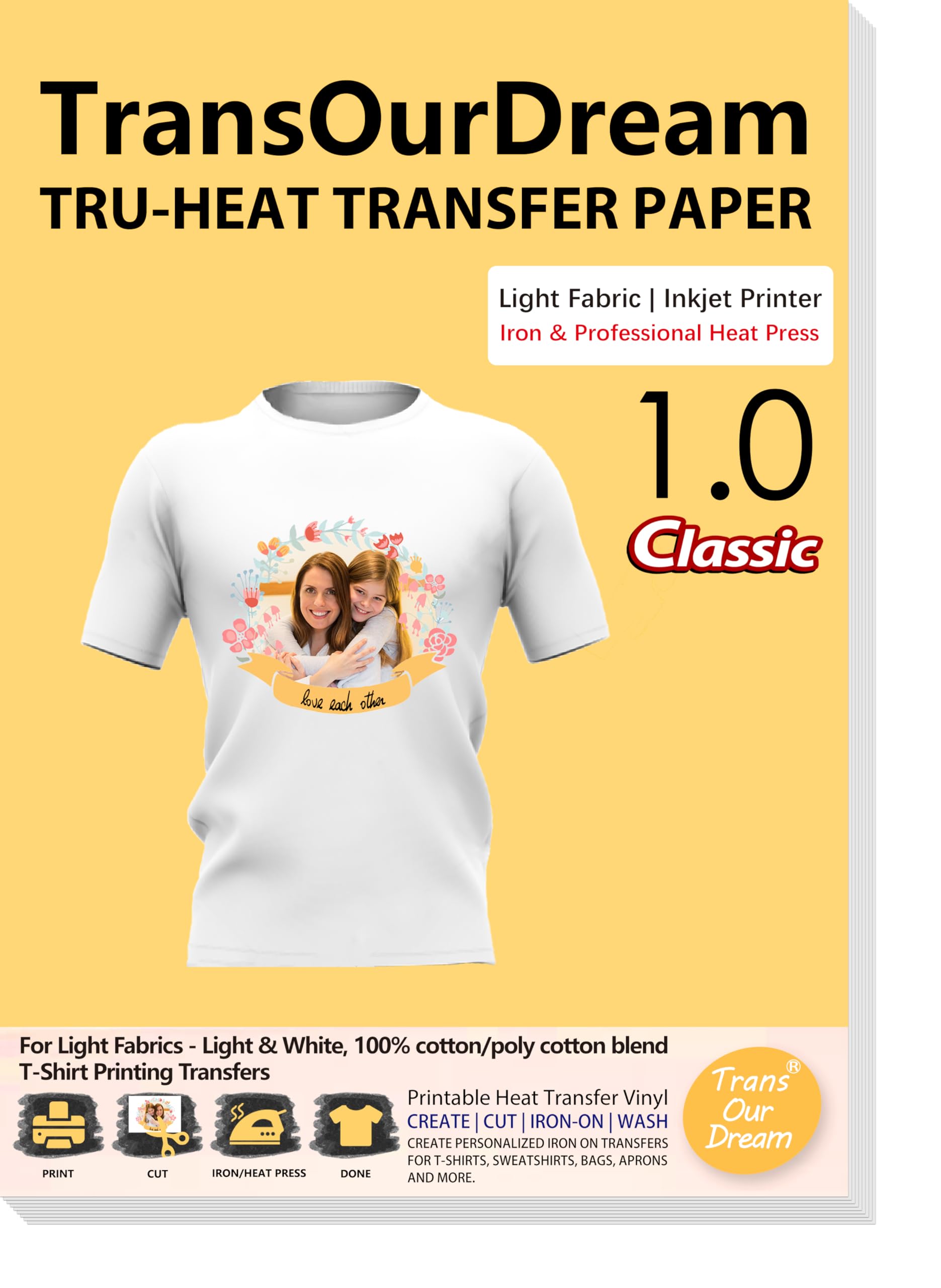 TransOurDream Light 1.0 - Heat Iron on Transfer Paper for Light and ...