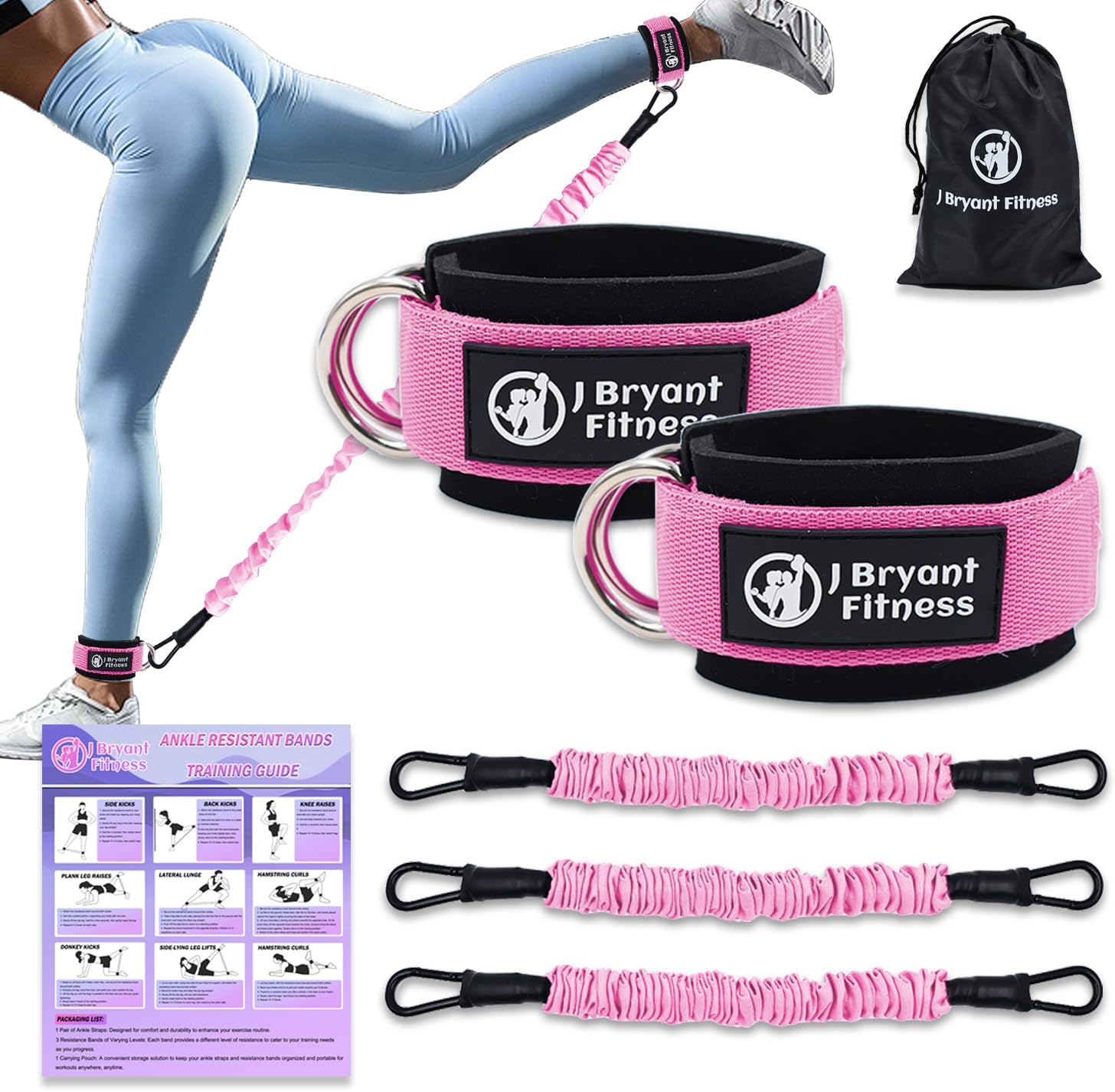 J Bryant Ankle Resistance Bands with Cuffs Set, 60LB - 3 Different ...