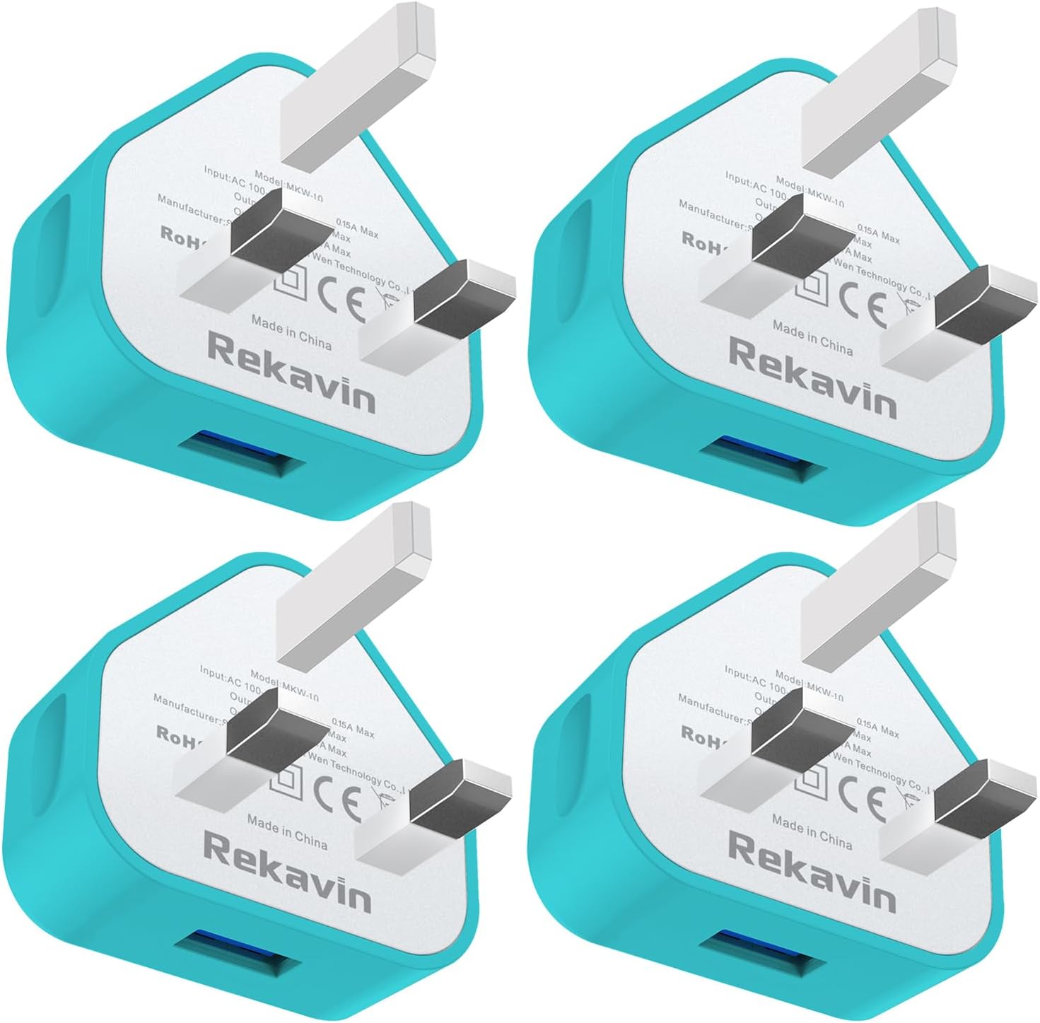 4 Pack USB Plug Charger, Multi USB Wall Plug Adaptor UK Android Phone ...