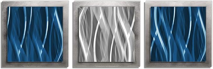Amazon.com: Blue and Silver Metal Art 'Blue & Silver Essence' - Layered ...