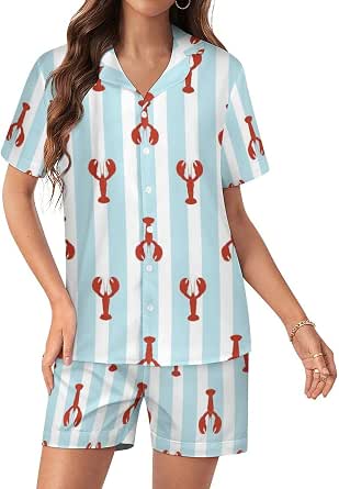MEIKKO Pajama Sets for Womens Red Lobster Crawfish Satin Silk Short ...