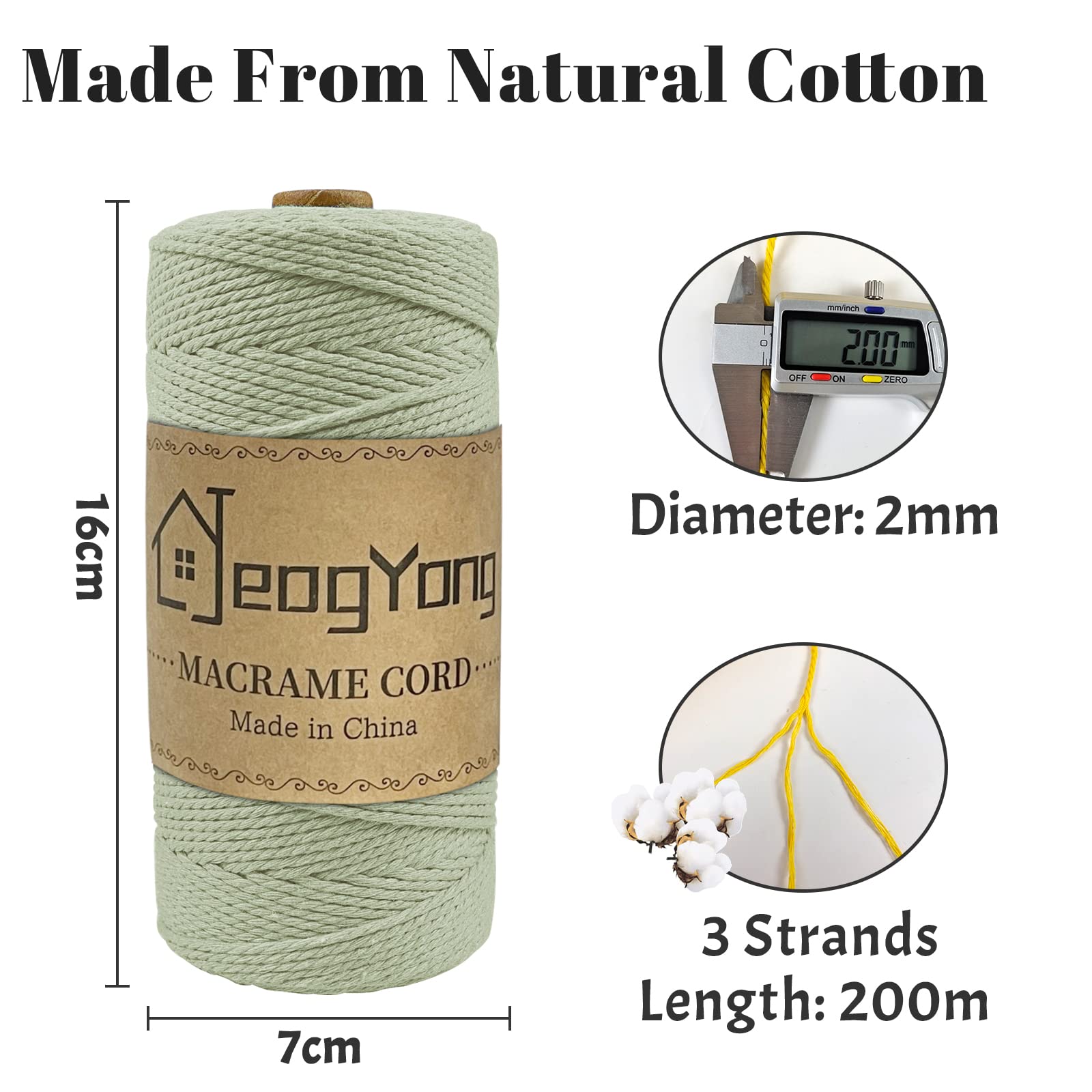 Snapklik.com : Macrame Cord 2mm X 218 Yards, 3-Strand Twisted Natural ...