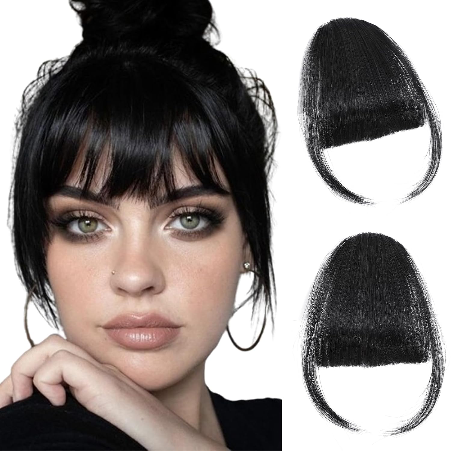 Amazon.com : rourunfasi Clip on Wispy Bangs-Real Human Hair Clip in ...