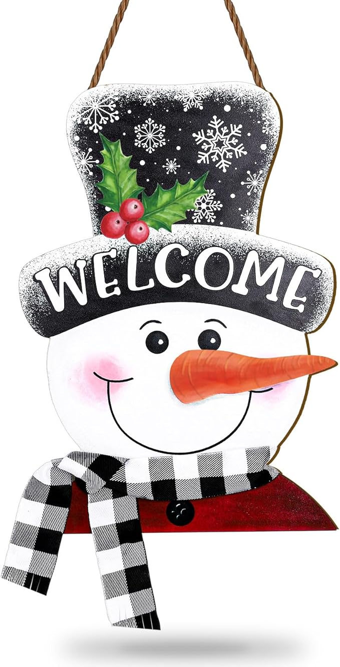 Amazon.com: Whaline Christmas Winter Snowman Wooden Hanging Sign with ...