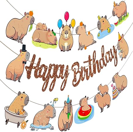 Amazon.com: Capybara Birthday Banners 2Pcs Capybara Party Decorations ...