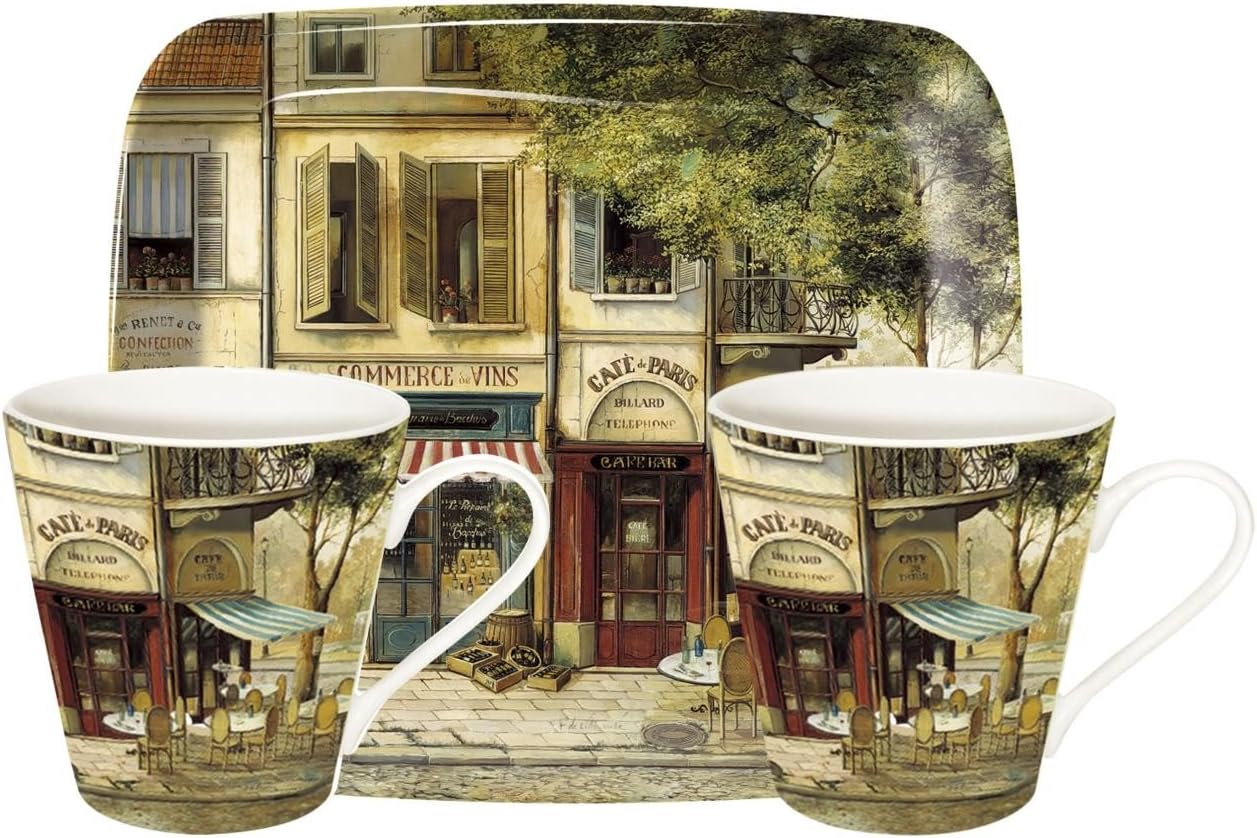 Amazon.com: Pimpernel Parisian Scenes Mug & Tray Set