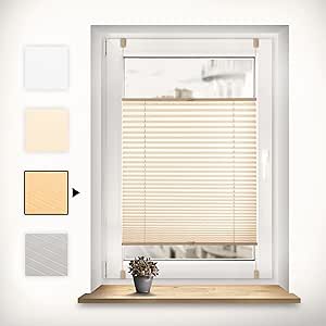 Sonello Pleated Blind, Klemmfix, No Drilling, 75 cm x 100 cm, Beige, Folding Roller Blind ...