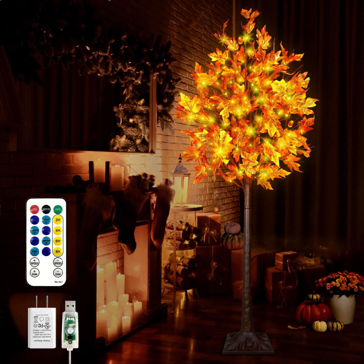 180cm LED Lighted Fall Tree 130 LEDs Maple Tree Light for Fall ...