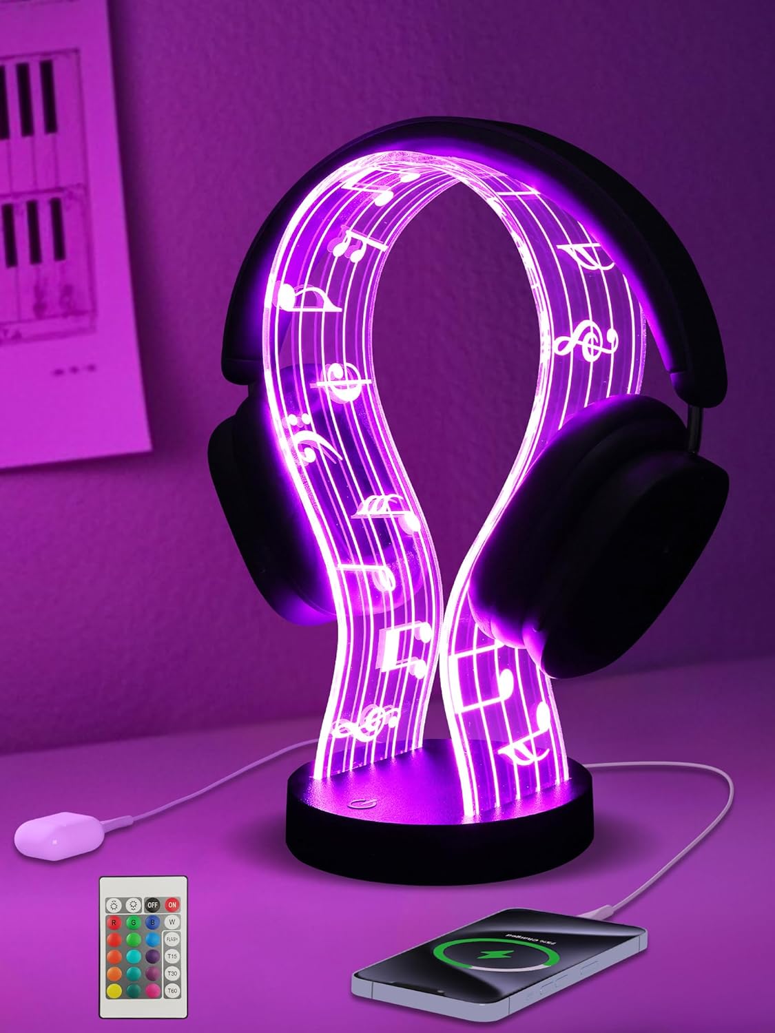 Amazon.com: CoolGift Mart Light Up Headphone Stand with 16 Color Lights ...