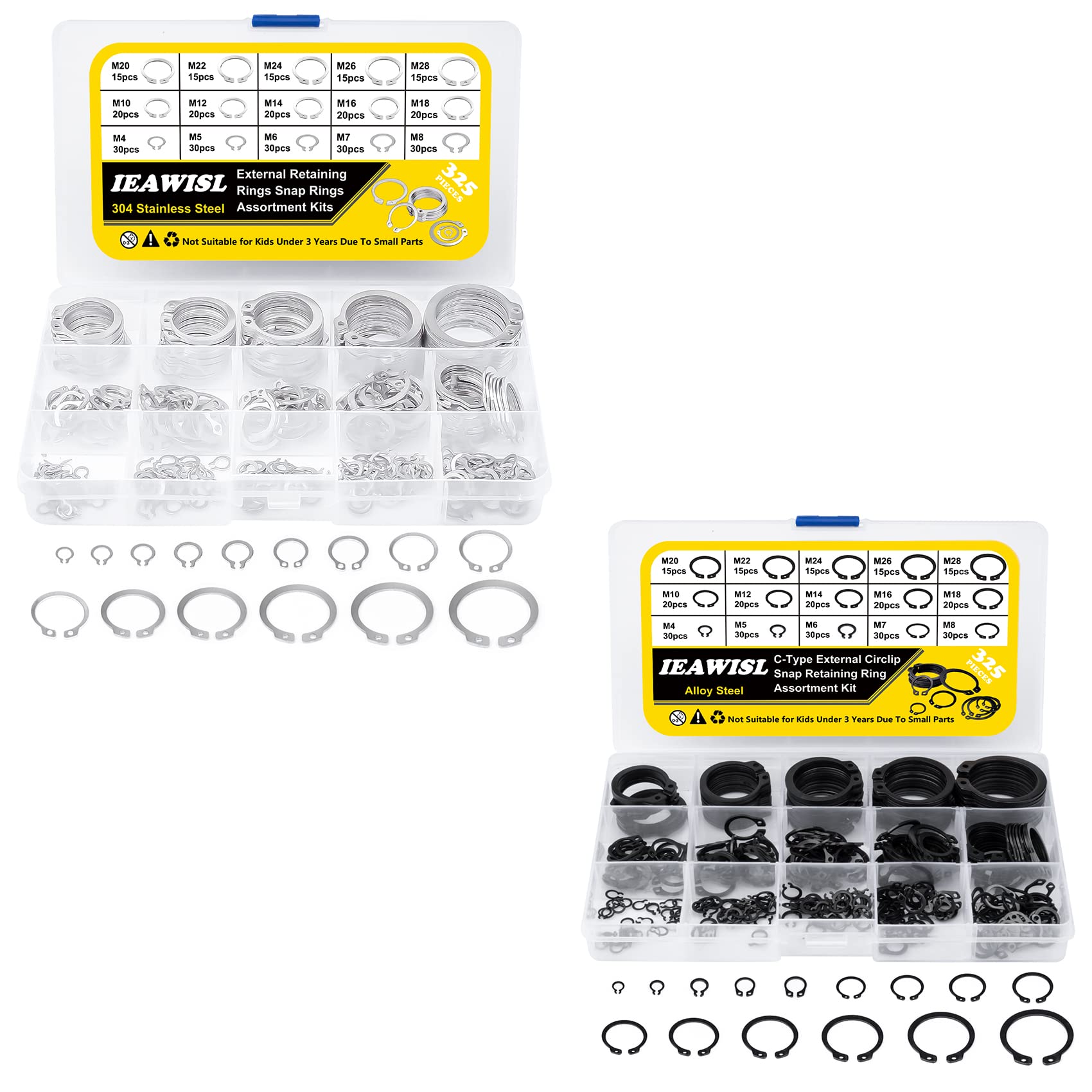 Snap Ring Shop Assortment, Alloy Steel and 304 Stainless Steel Internal ...