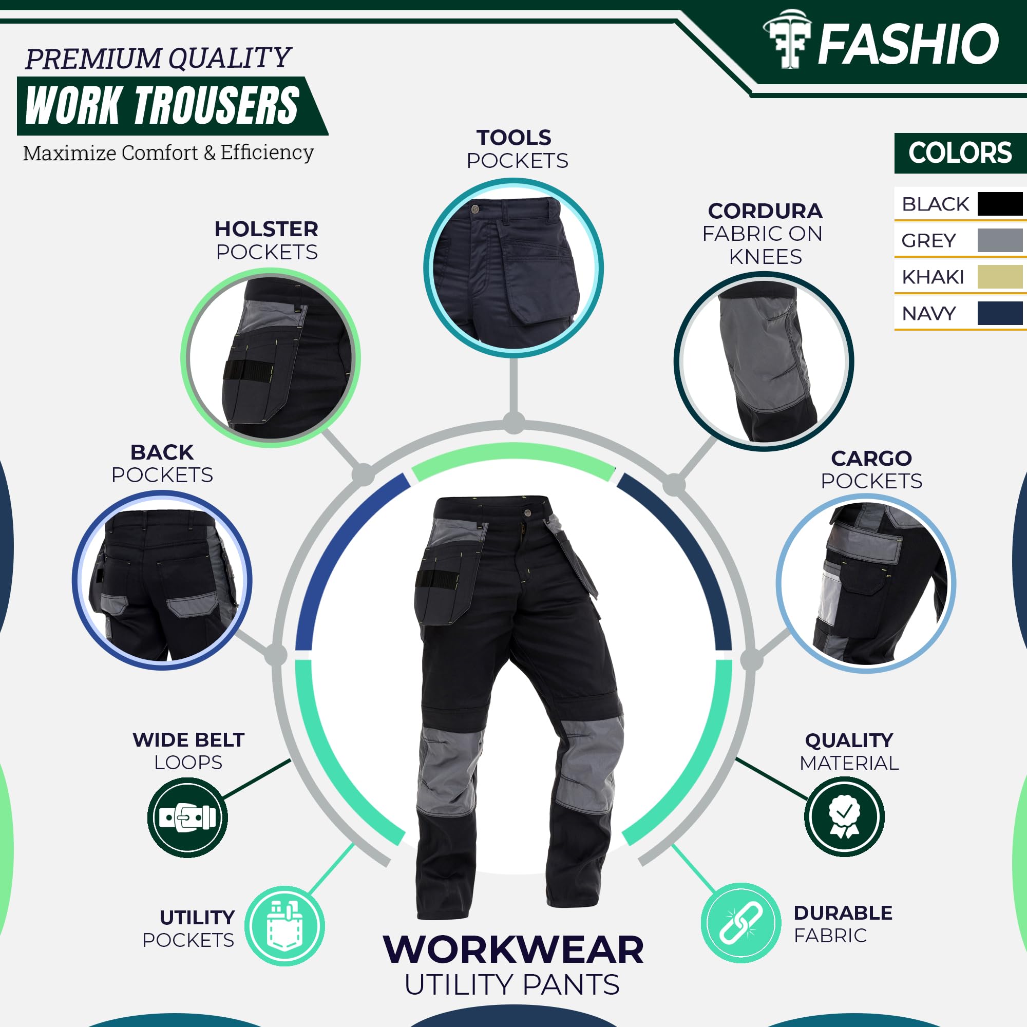 Snapklik.com : Mens Construction Pants Tactical Field Pants Multi-Pocket Carpenter Utility Cargo ...