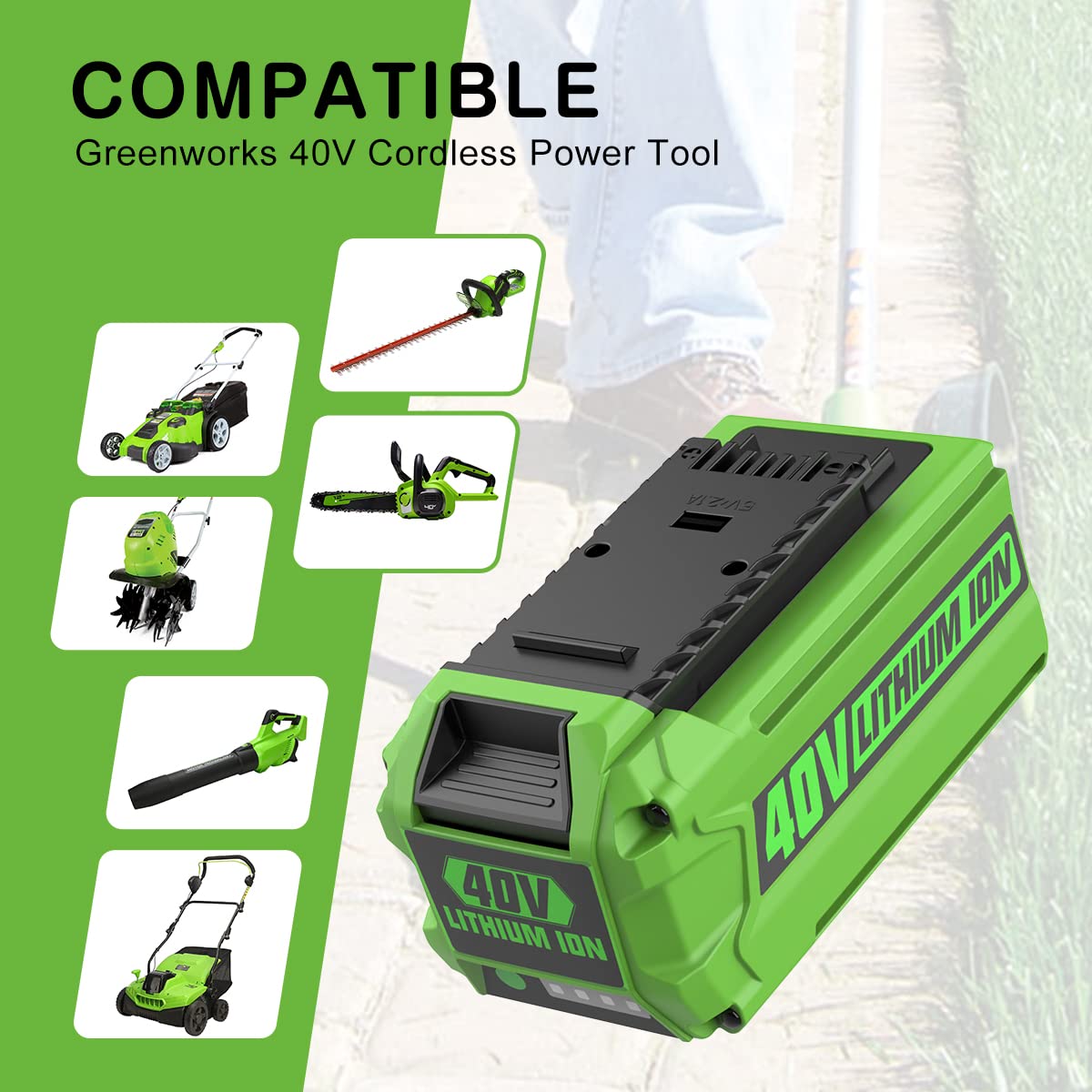 Powilling 40V 6.0Ah Replacement Lithium Battery for GreenWorks 29472 ...