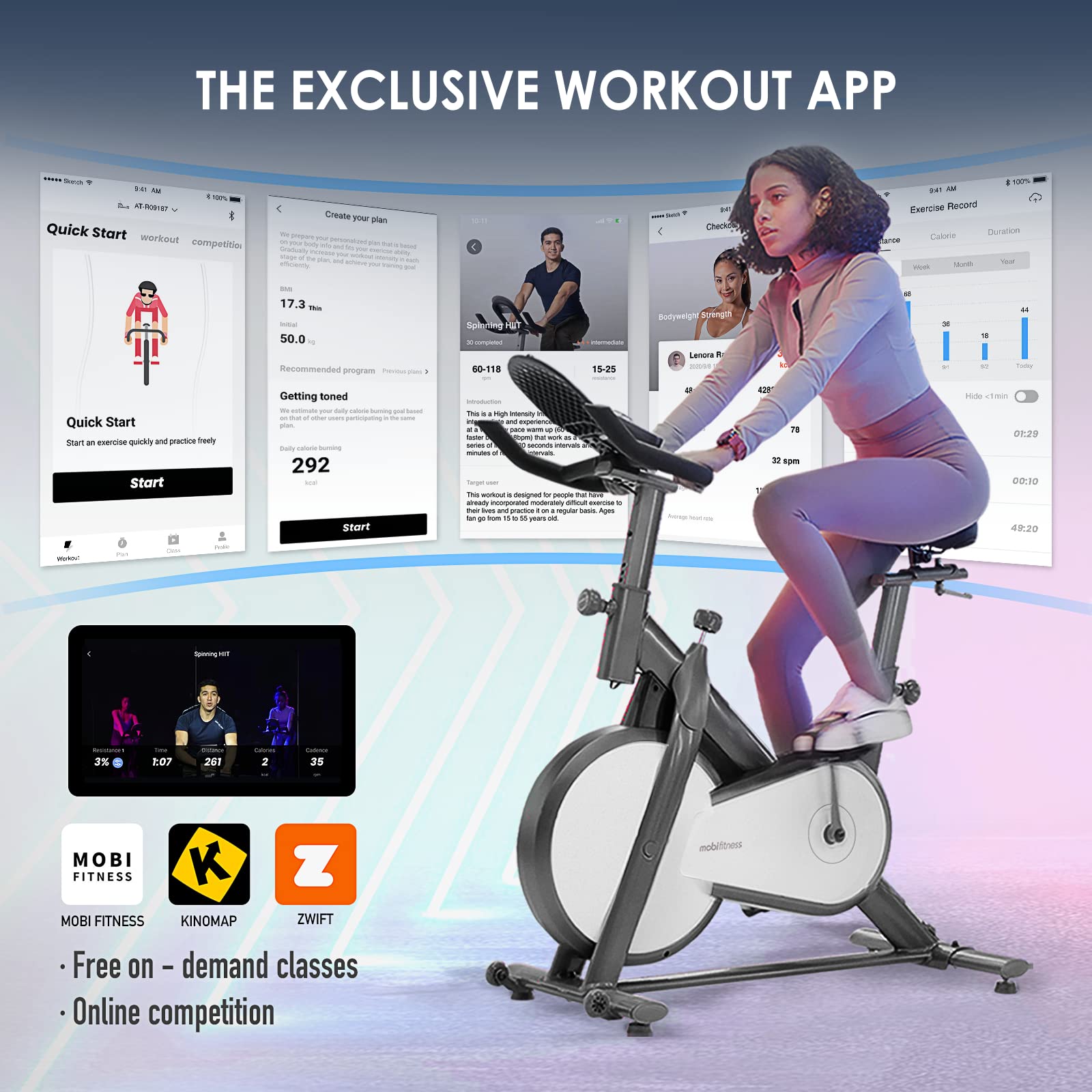 MOBI FITNESS Exercise Bike - Stationary Bike with Intelligent One Touch ...