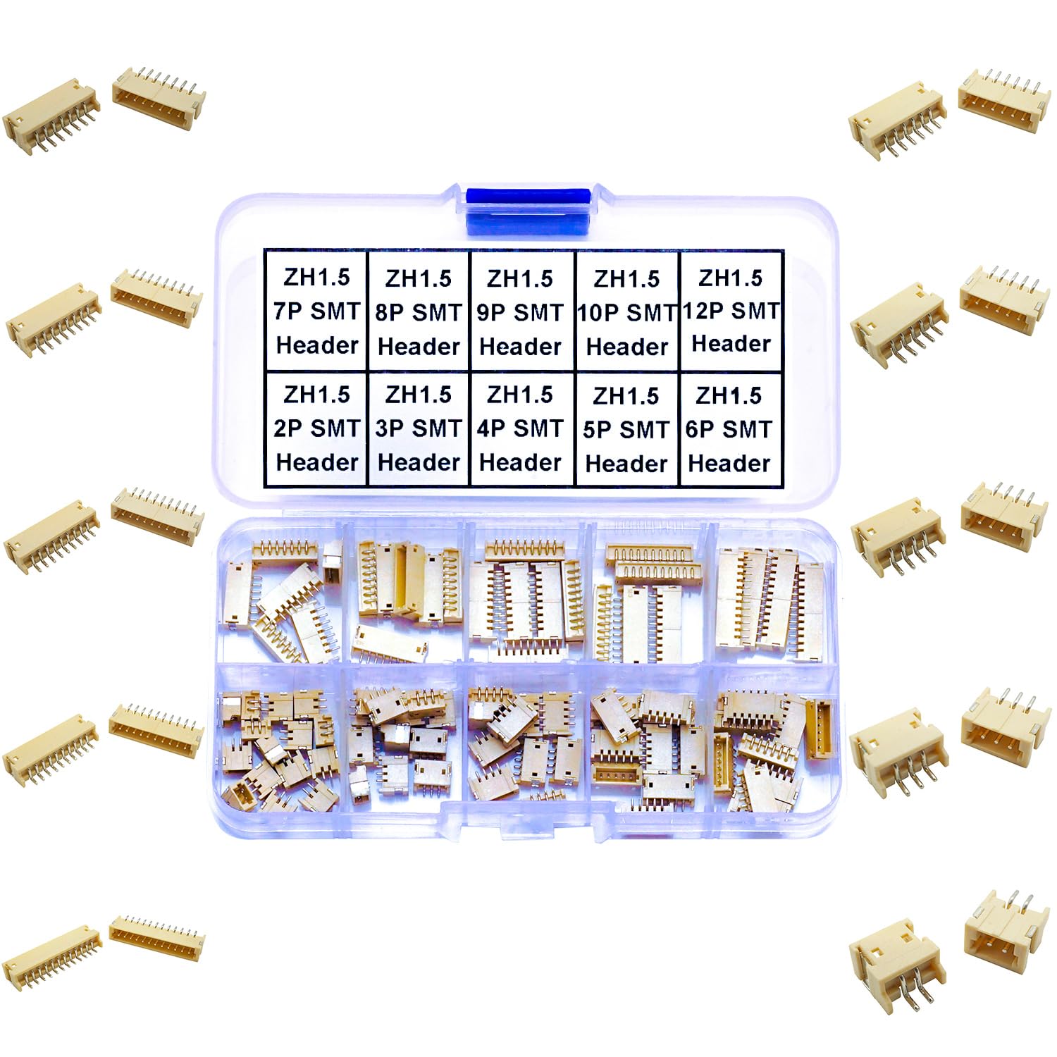 Kidisoii JST Connector Kit, ZH1.5 SMT Header Jst 1.5mm Pitch IC Socket Plugs Adapter, JST-ZH 2/3 ...