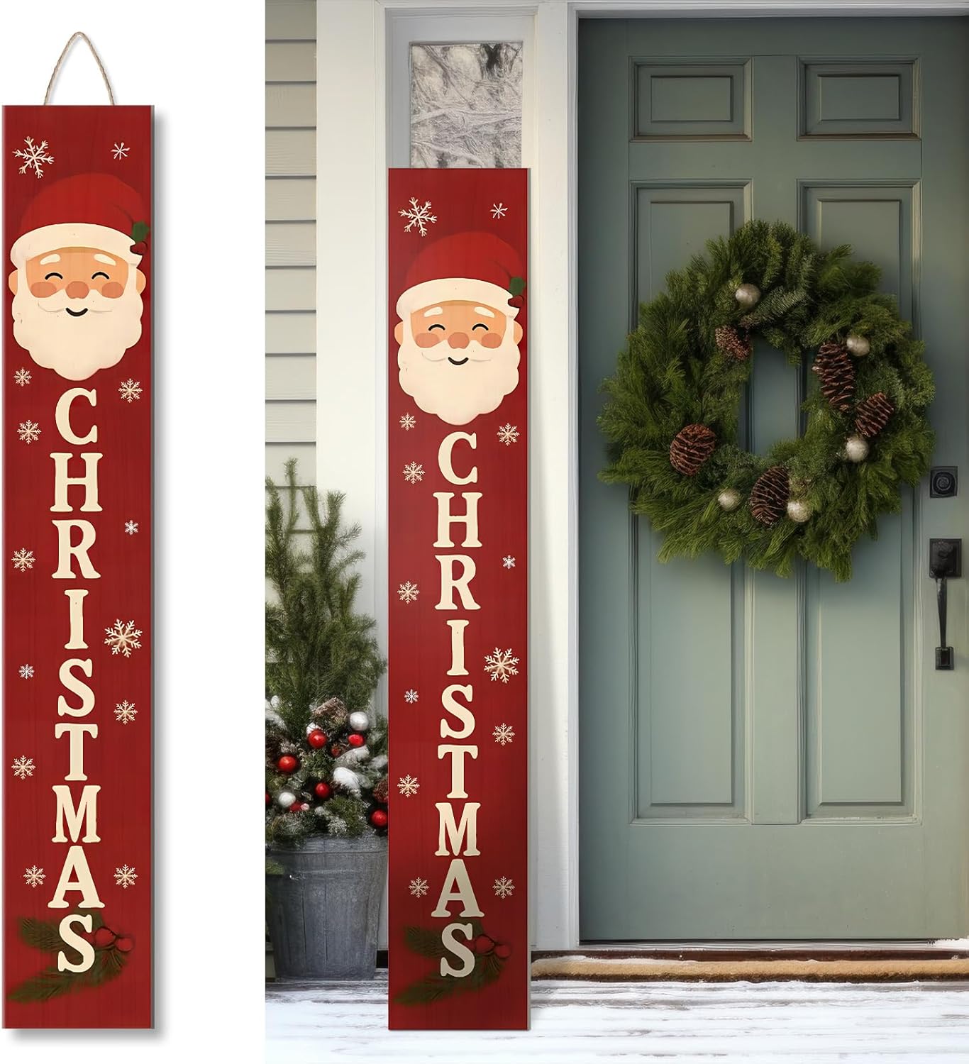 Amazon.com : Threehoney Christmas Welcome Porch Sign 47"H Santa Wooden ...