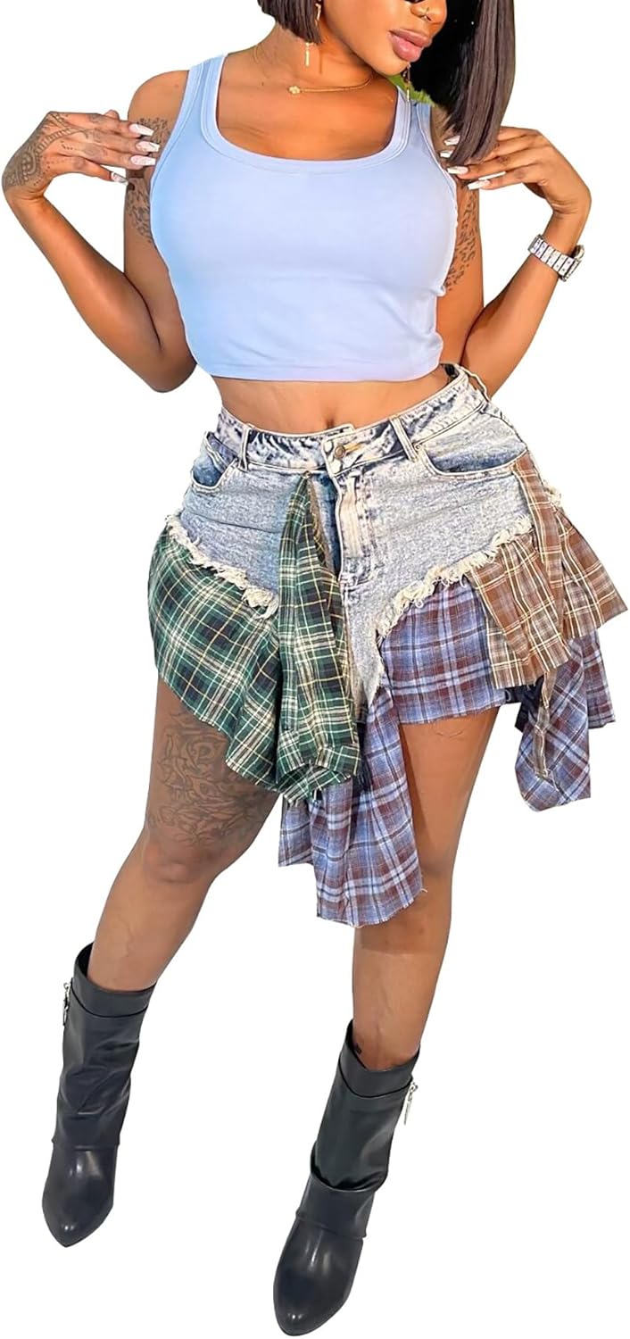 Amazon.com: Women's Demin Ripped Mini Skirt Sexy Low Waisted Summer ...