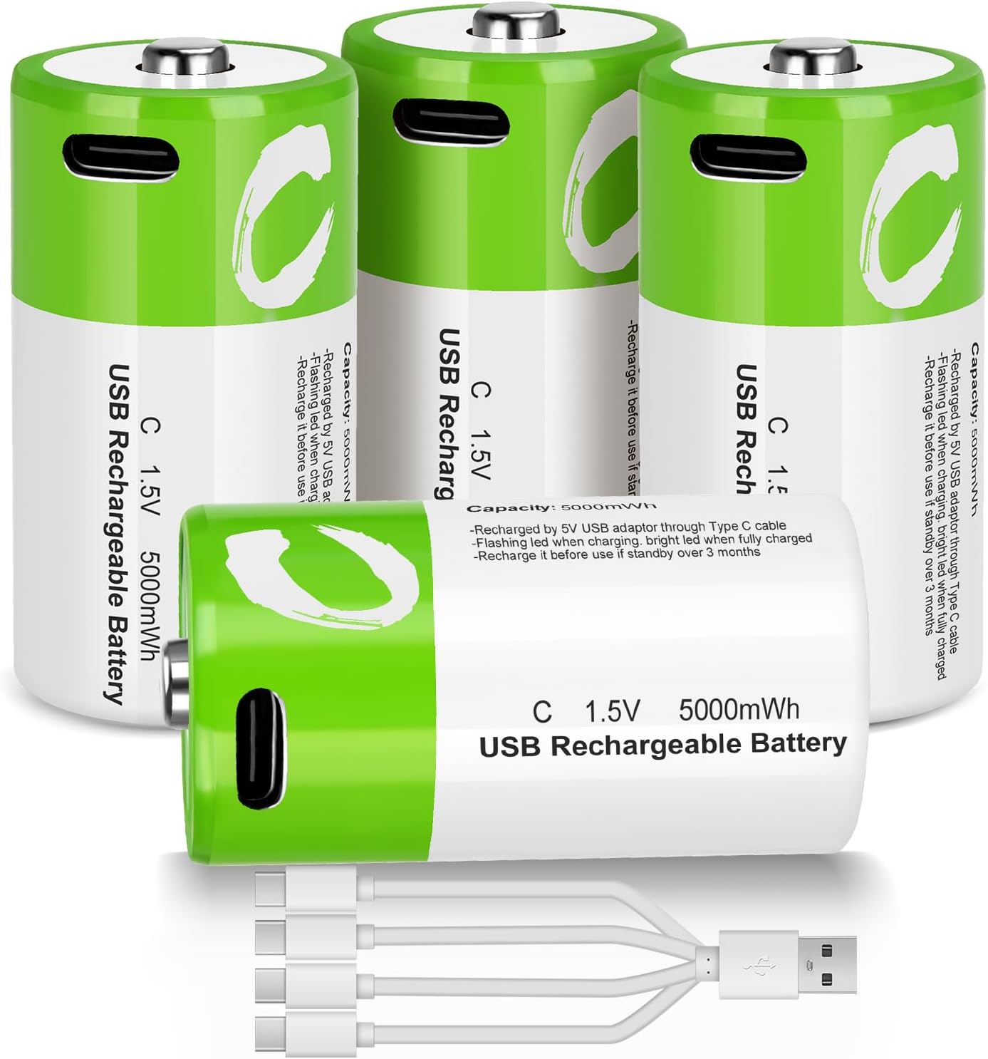 Amazon.com: Rechargeable C Batteries with USB Charger by Pale Blue ...