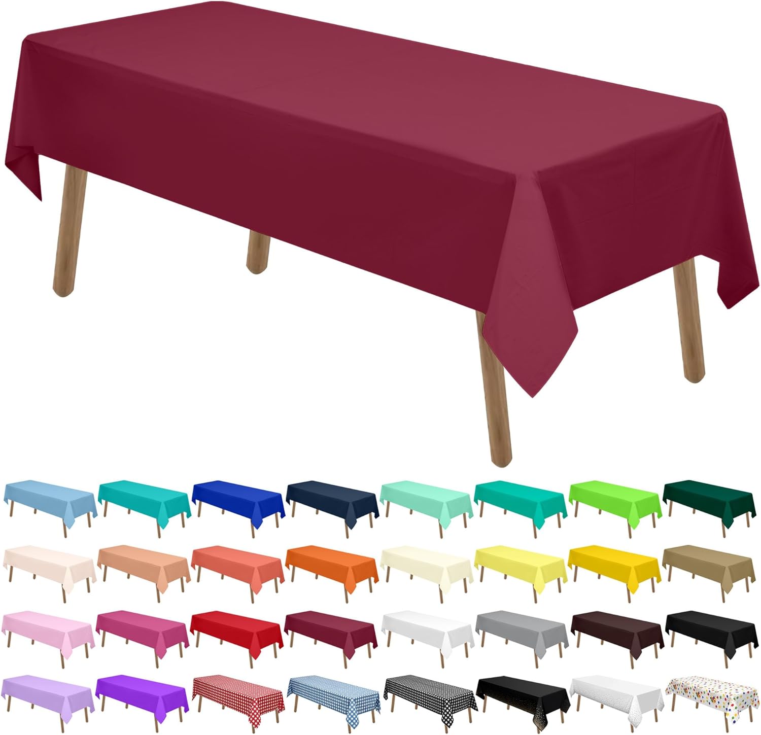Amazon.com: PEVA Burgundy Plastic 2 Pack Tablecloths - 54 x 108 inch ...