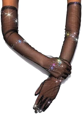 Amazon.com: GEMILY Black Long Gloves Sequin Glitter Tulle Gloves Sheer ...