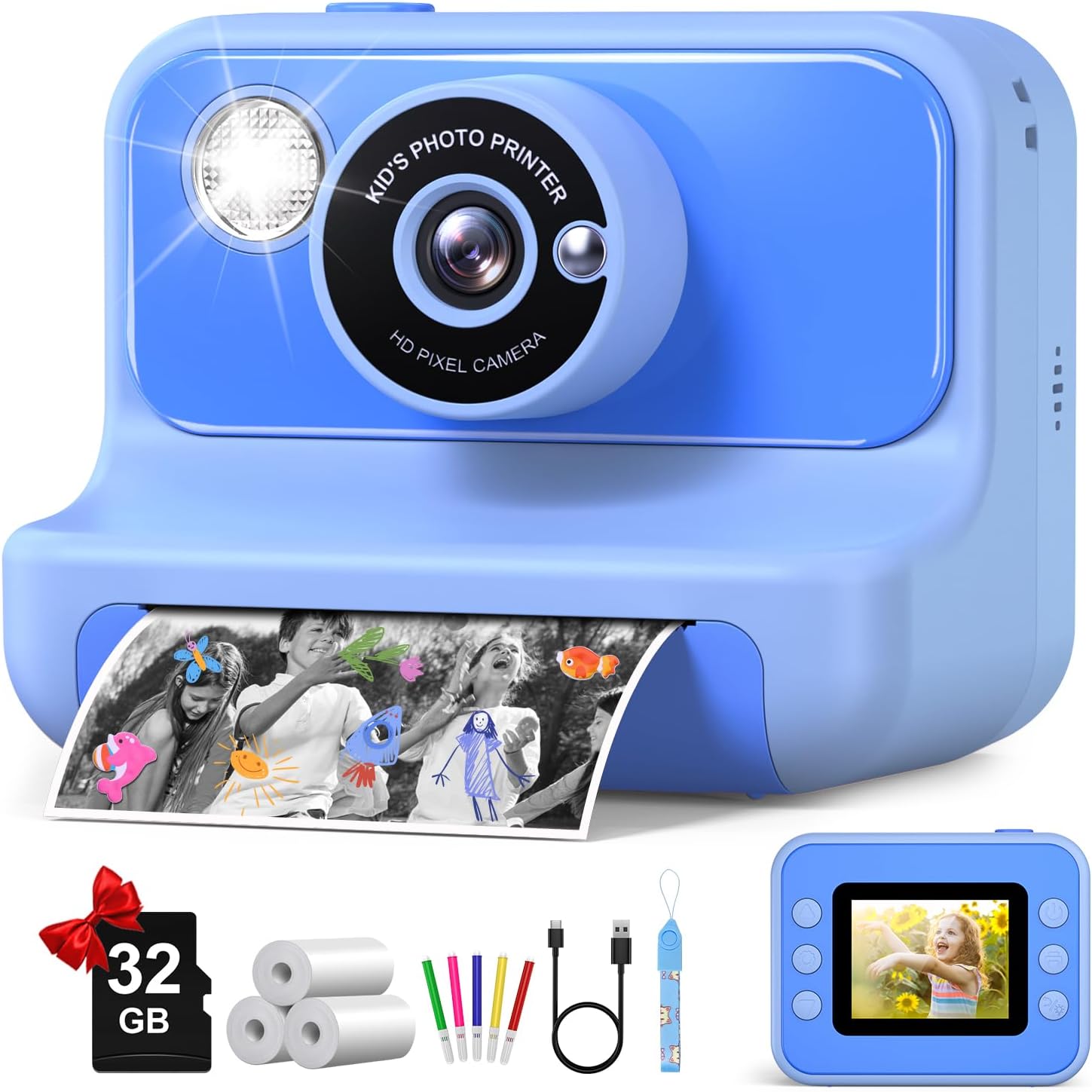 Amazon.com : Kids Camera Instant Print Portable Dual-Lens Selfie Camera ...