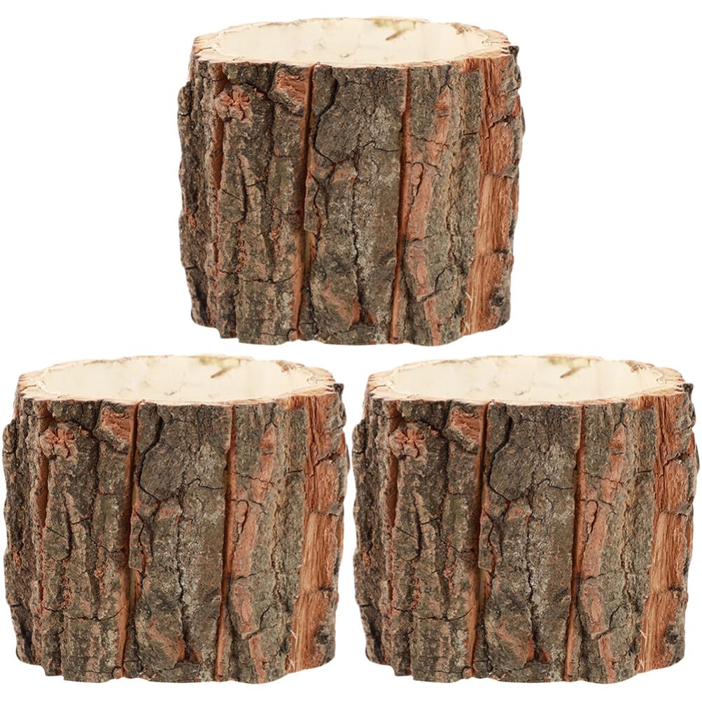 Snapklik.com : Natural Flower Pot Wooden Flower Pot 3pcs Bark Bucket ...
