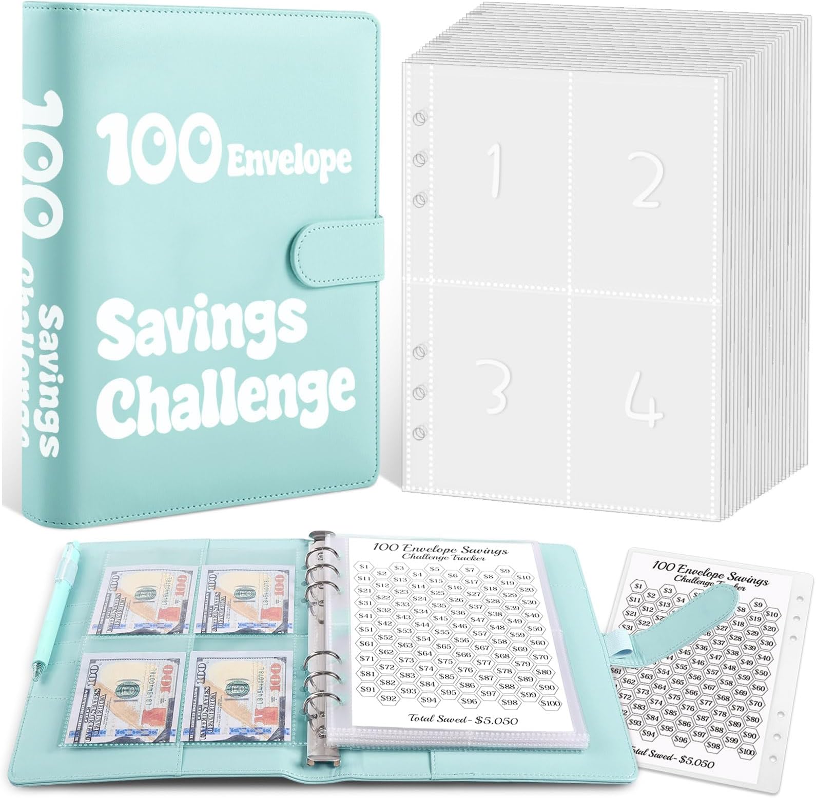 Amazon.com : Zuozee 100 Envelopes Money Saving Challenge Binder, A5 ...