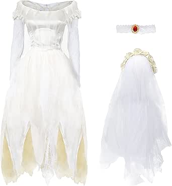 Ladies Ghost Bride Fancy Dress Costume - Halloween Corpse Bride Costume ...