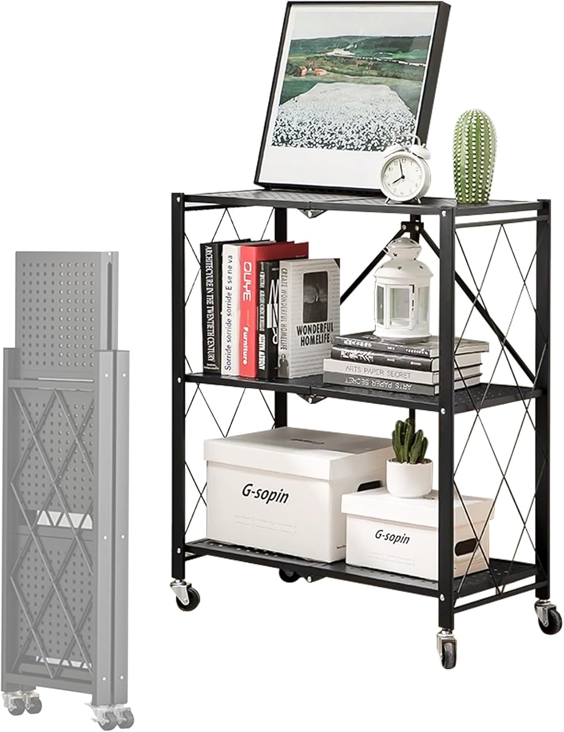 Amazon.com: AyaMagic Metal Portable Shelving - Foldable, Wheeled ...