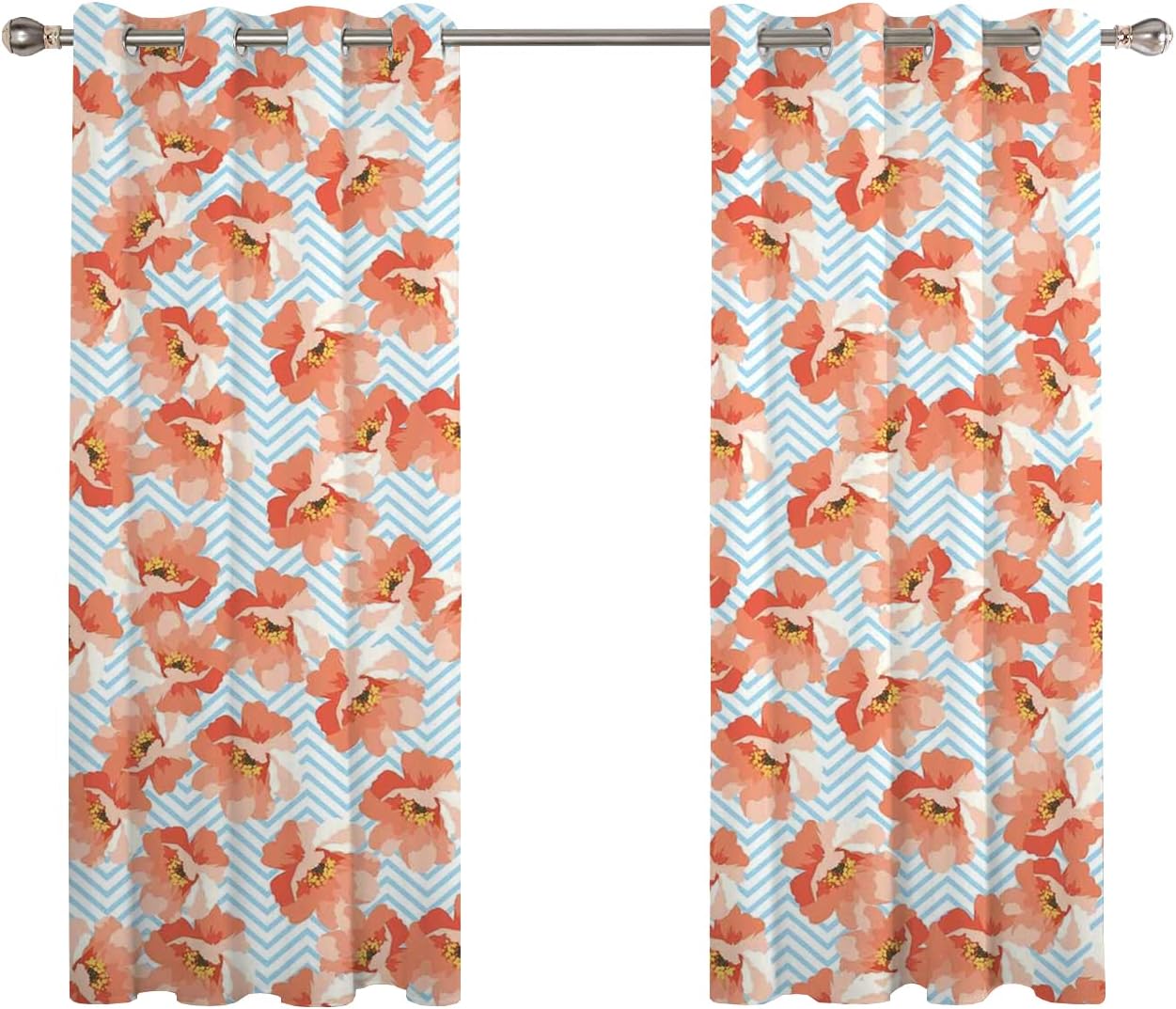 Amazon.com: Coral Outdoor Patio Curtains, Soft Pastel Flowers on ...