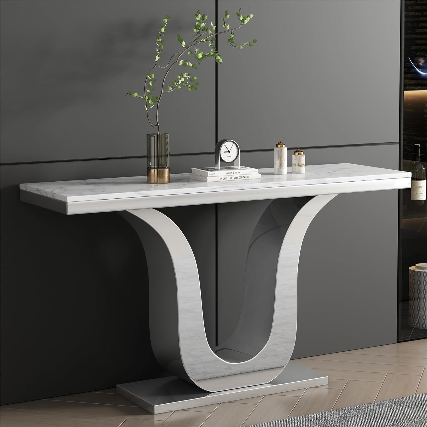 Amazon.com: Marble Console Table with U Shape Stainless Steel Base ...
