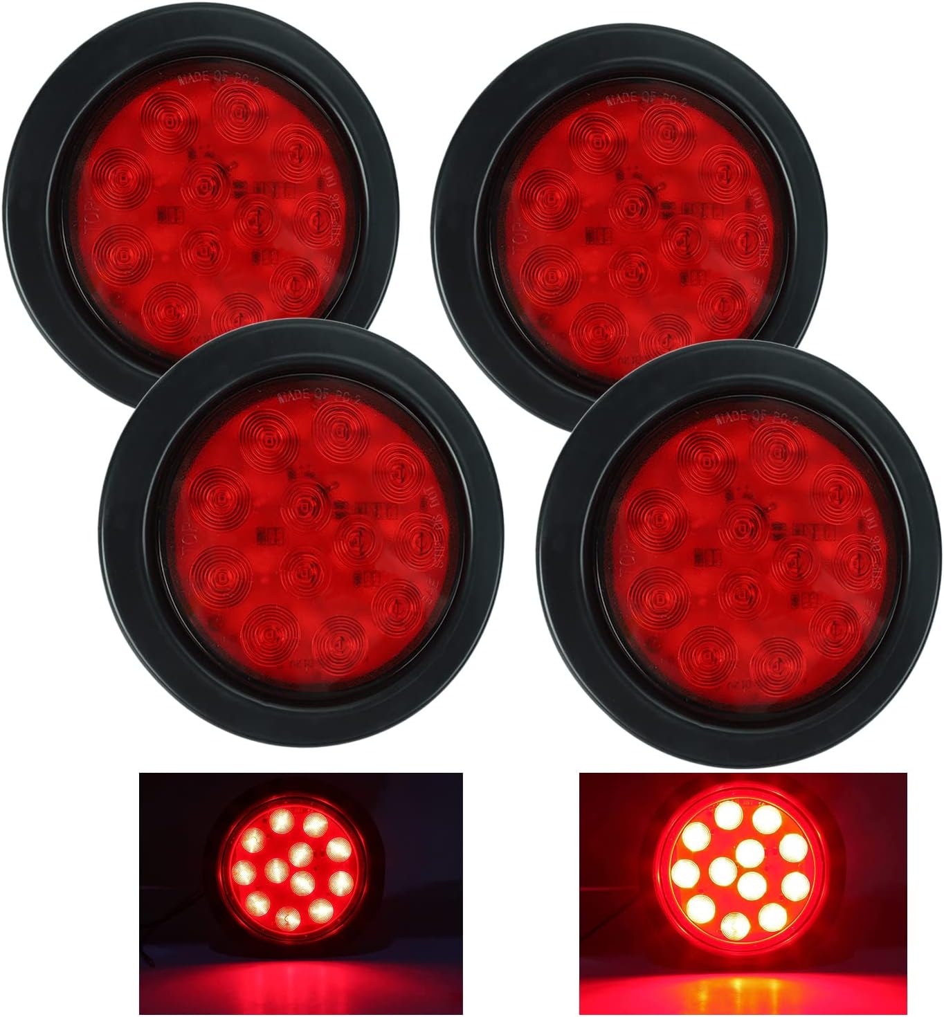 Amazon.com: FSBCGT 4Pcs 4" Round Red LED Trailer Tail Lights, Grommet ...