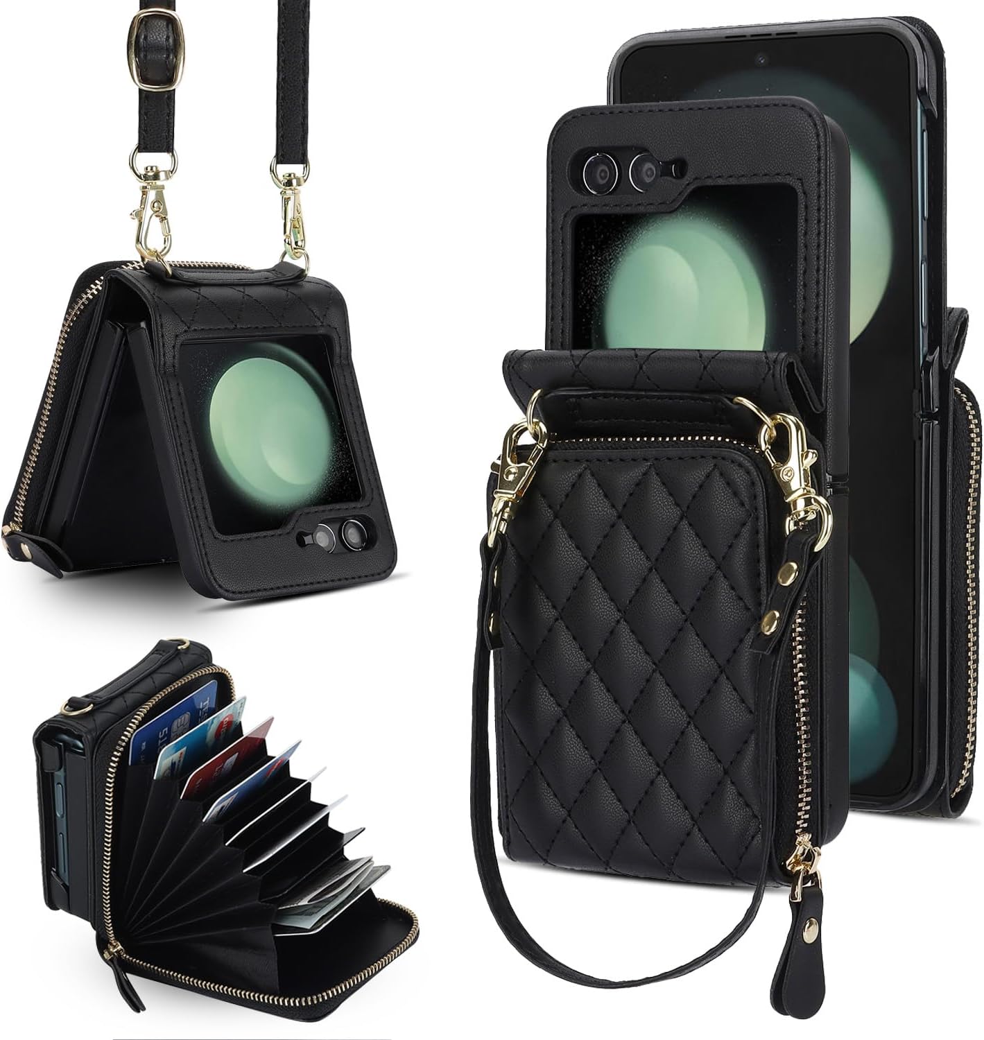 XIZYO Crossbody Zipper Leather Wallet Phone Case for Samsung Galaxy Z ...